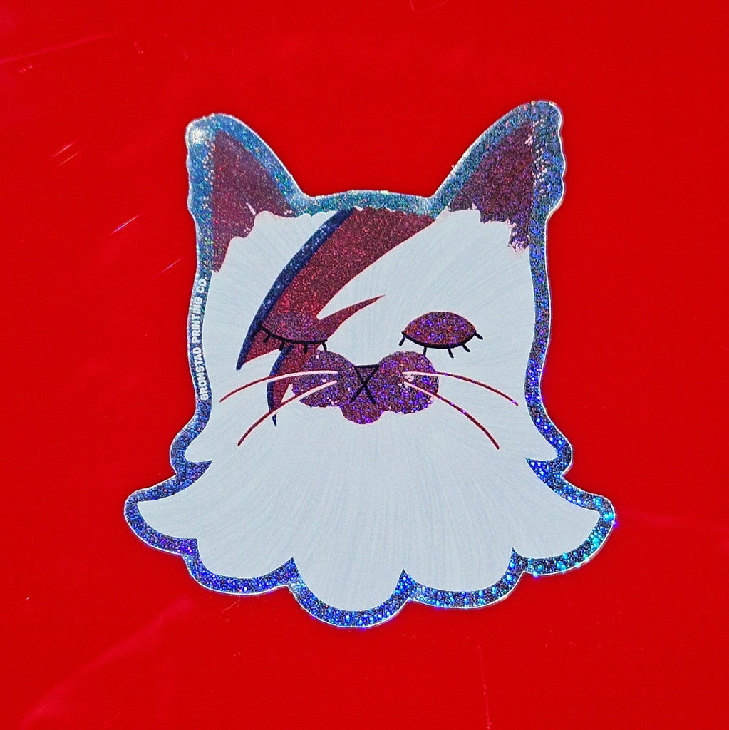 David Bowie Cat - Sparkle Sticker – Q POP